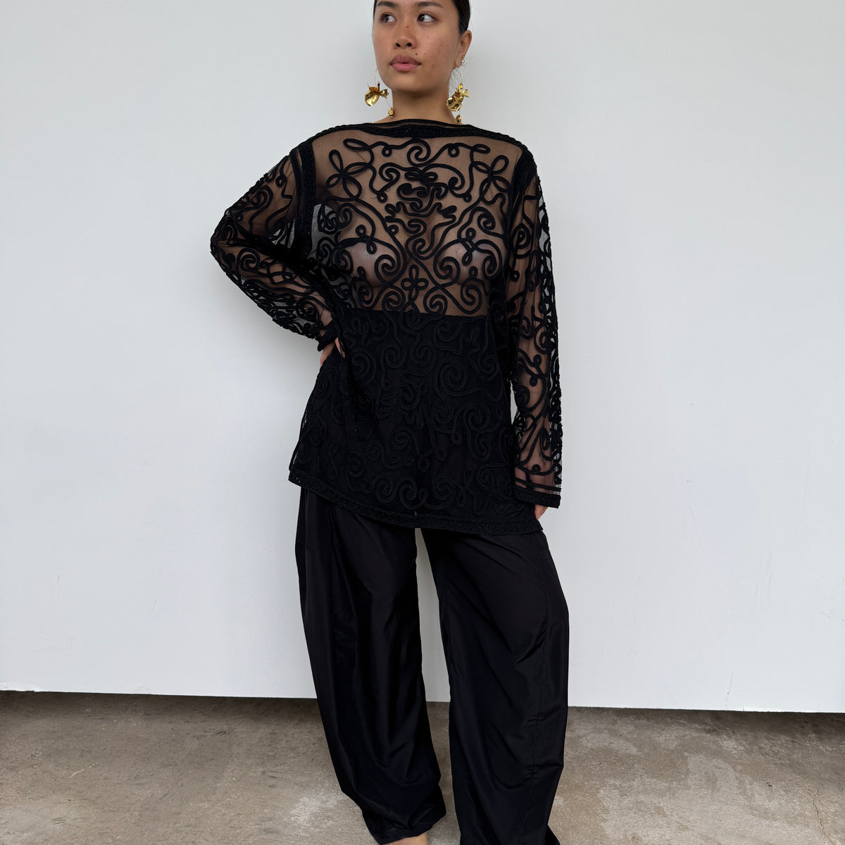 Vintage Black Sheer Top | UK8-16* – Curate & Rotate